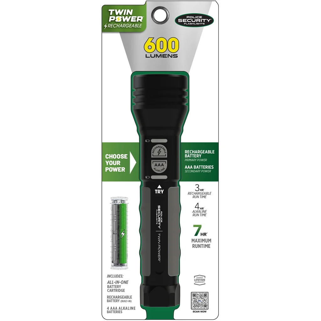 Police Security Twin Power Flashlight 600 Lumen - Bullets & Bows